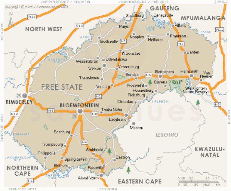 Free State Regional Map Inside Free State Map - Printable Map
