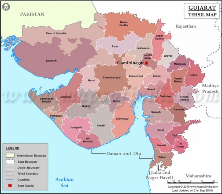 Gujarat Tehsil Map, Gujarat Taluka Map With Map Of Gujarat State ...