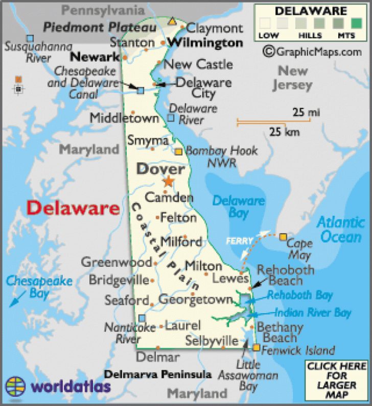 Map Of Delaware Large Color Map Within Map Of Delaware And Surrounding ...