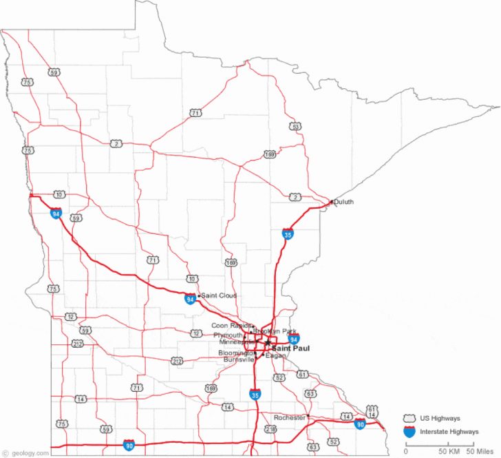 Map Of Minnesota Regarding Mn State Map Of Cities - Printable Map