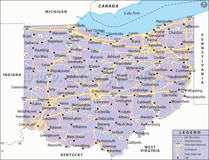 Map Of Ohio | State Map Of Usa Regarding Ohio State Road Map ...