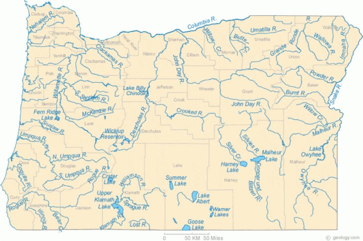 Map Of Oregon Lakes, Streams And Rivers For Washington State Rivers Map ...
