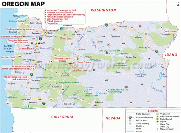 Map Of Oregon | State Map Of Usa Within Oregon State Parks Map ...