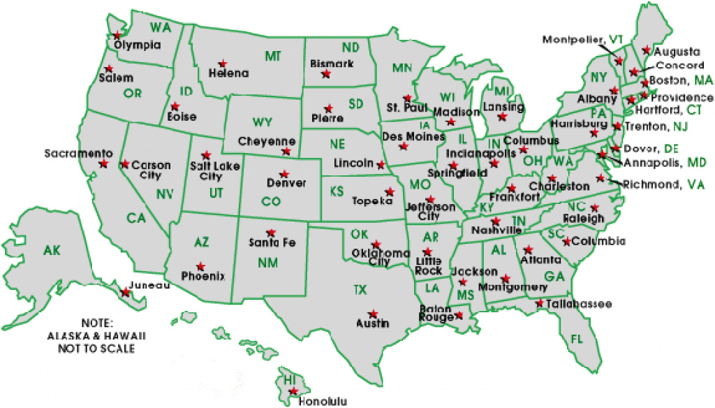 Usa Map With States Capitals And Abbreviations Printable Map
