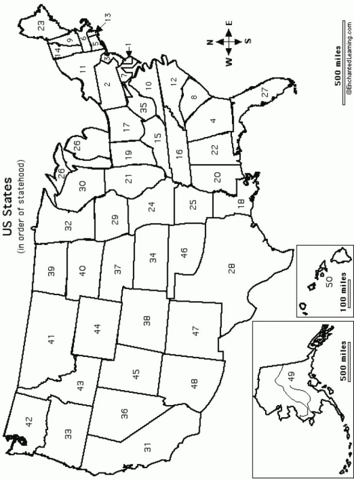 Outline Map: Usa With State Borders (Numbered) - Enchantedlearning With ...