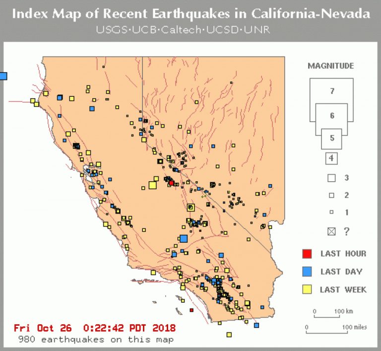 Recent Earthquakes In California And Nevada - Index Map Throughout ...