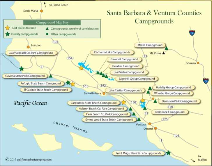 Santa Barbara - Ventura Counties Campground Map Regarding Carpinteria ...
