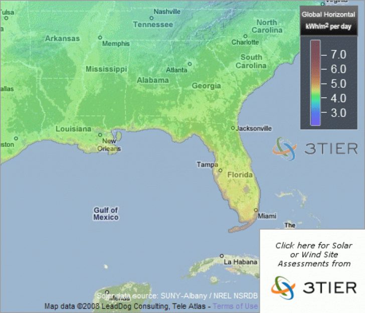 Solar Insolation Map - Southeast U.s. In Physical Map Of The Southeast ...