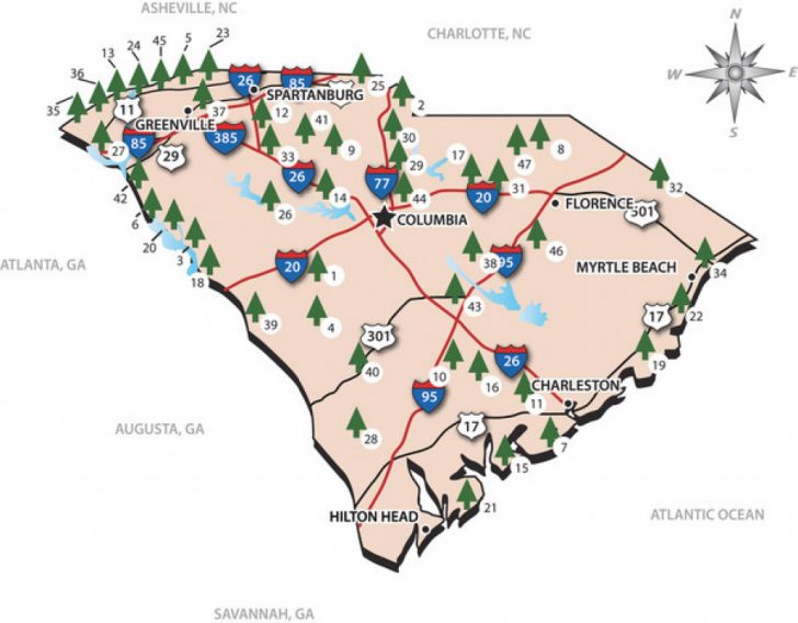 South Carolina State Park Map - South Carolina • Mappery With South ...