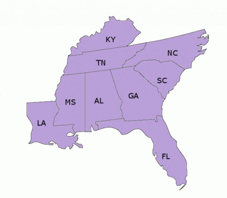 Southeast Region | Southeast Region States And Capitals | Southeast In ...