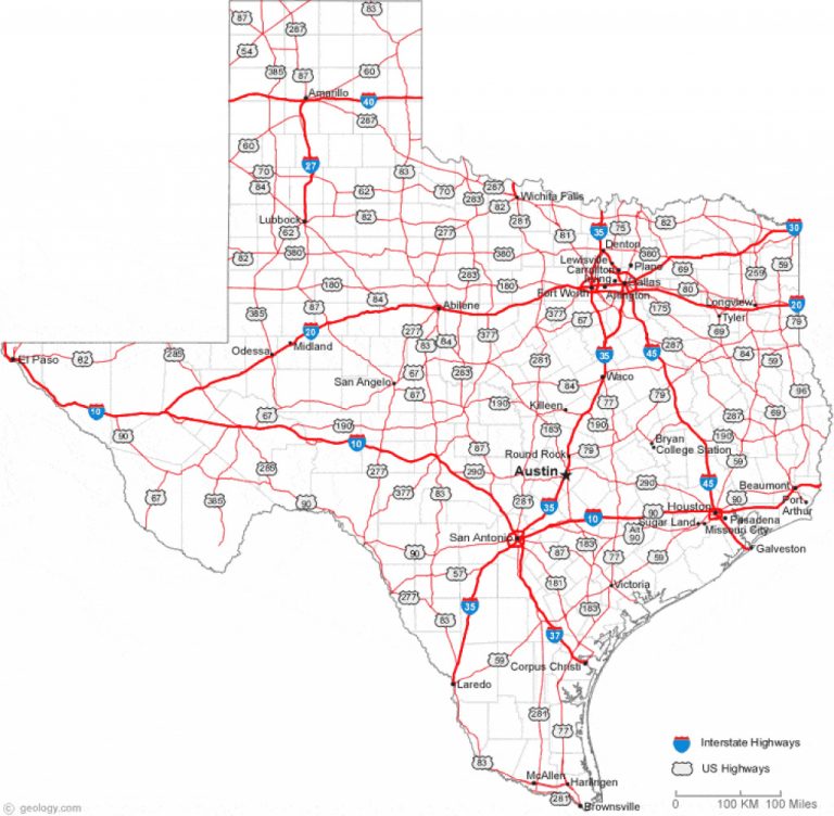 Texas Road Map A Map Of Texas State — Downloadable World Map A Map ...