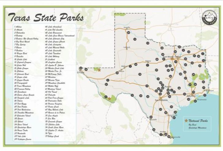 Texas State Parks Map | Etsy Regarding Texas State Parks Map ...