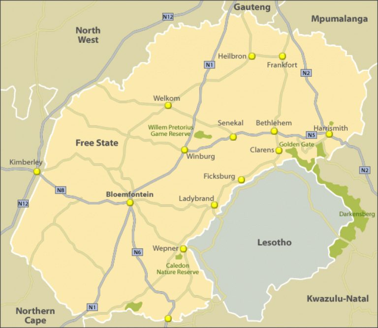 Tourist Map Of Free State, South Africa For Free State Map - Printable Map