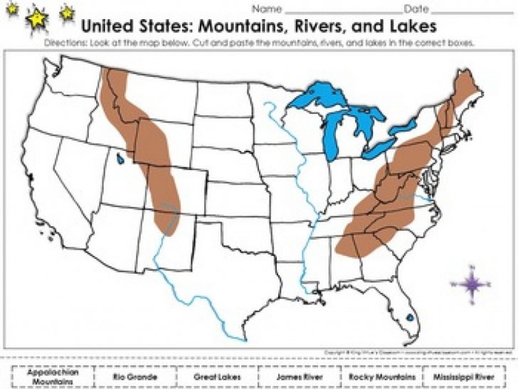 United States Map: Mountains, Rivers, And Lakes Cut And Paste Activity ...
