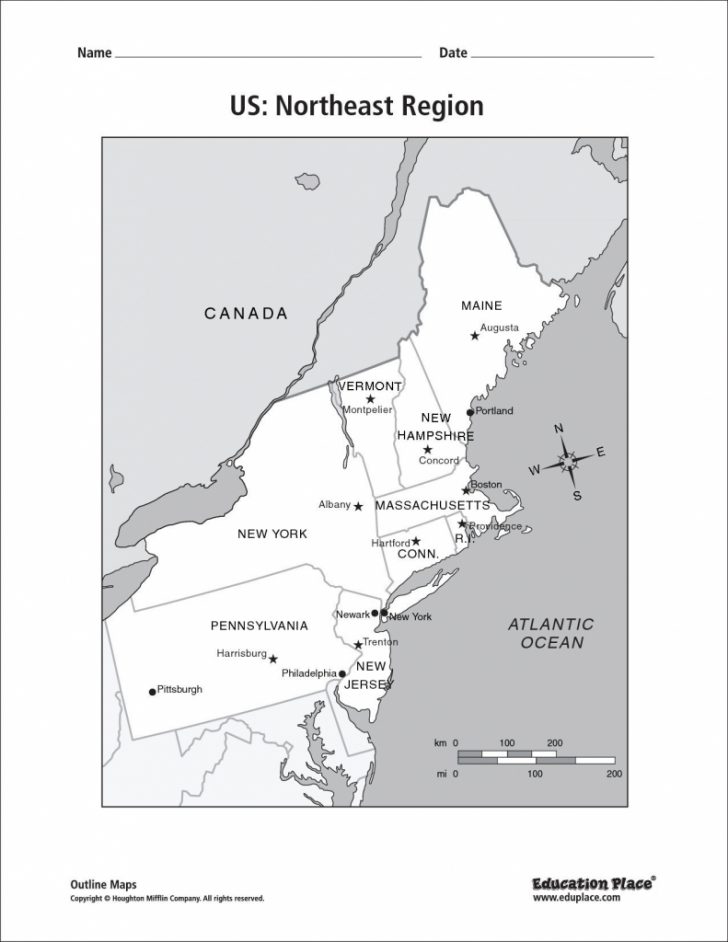 Us Capitals Map Quiz Printable New Northeast Region Map With Inside ...