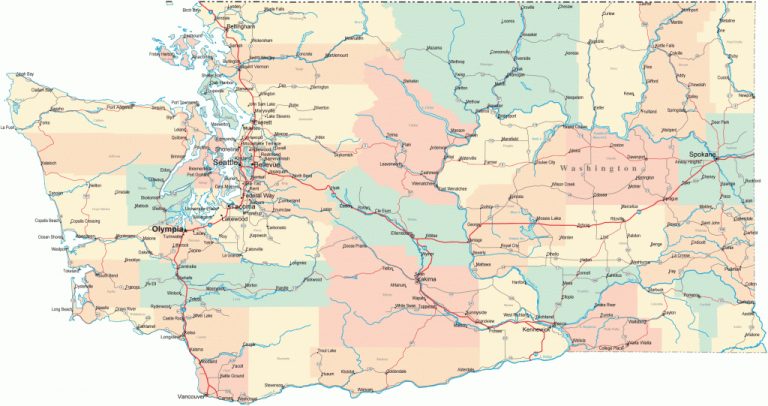Washington Road Map - Wa Road Map - Washington Highway Map Throughout ...