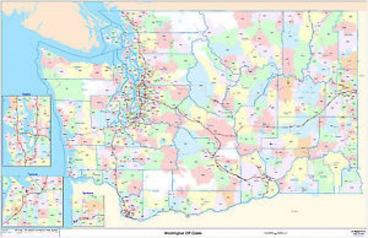 Washington State Zipcode Laminated Wall Map | Ebay Within Washington ...